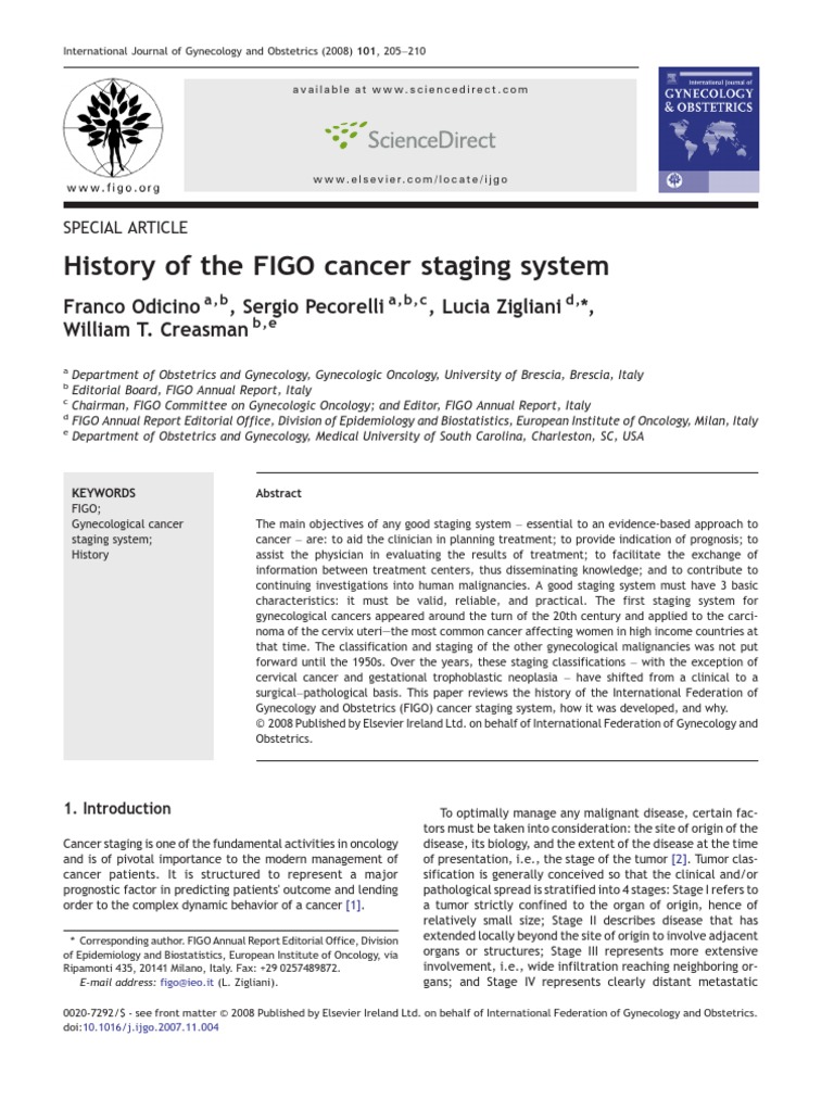 History of The FIGO Cancer Staging System: Franco Odicino, Sergio ...