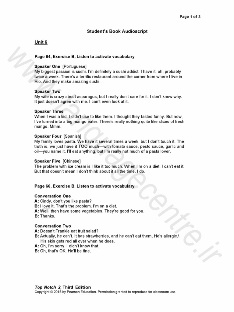 Top Notch 2b Script - Third Edition | PDF