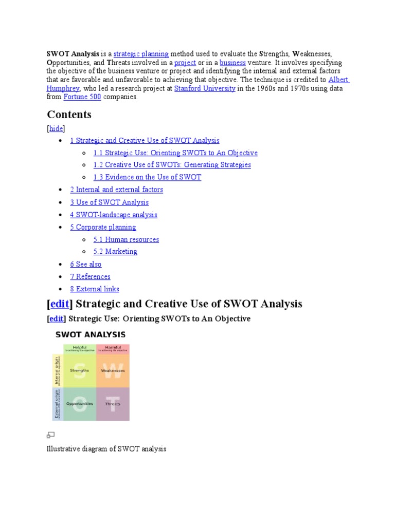 SWOT Analysis Is A Strategic Planning Method Used To Evaluate The ...