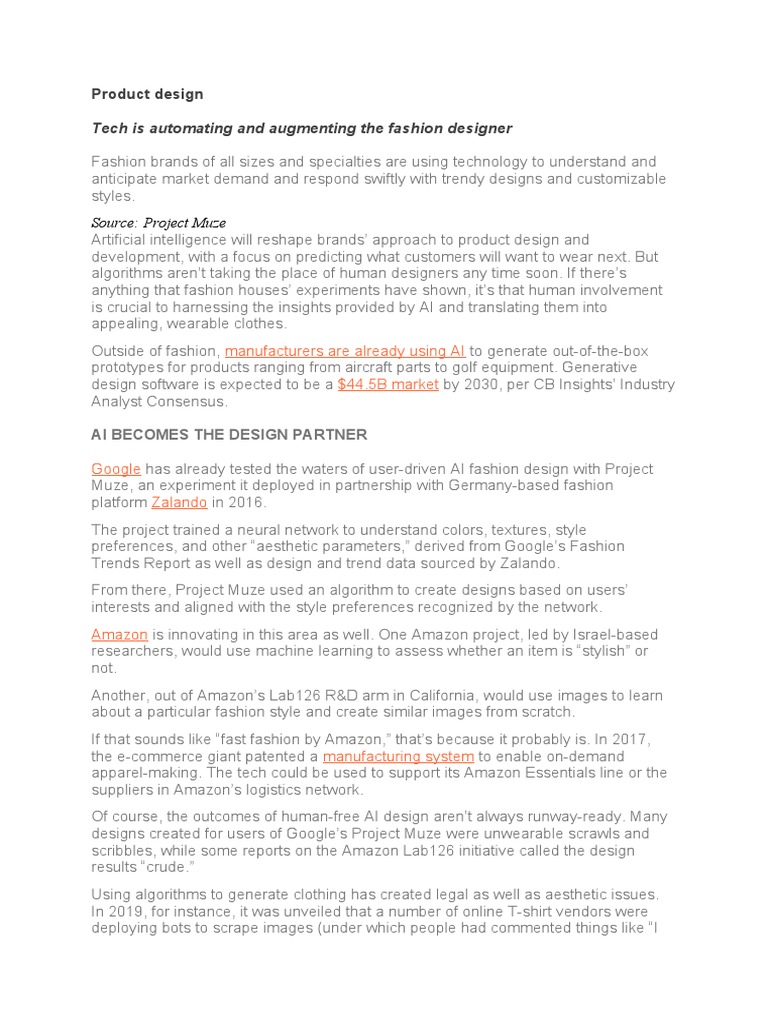 Product Design | PDF | Fashion | Artificial Intelligence