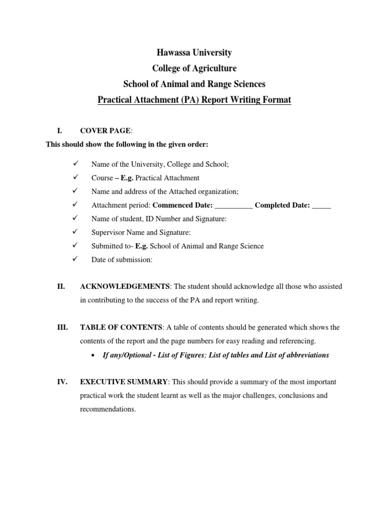 Guidelines for Writing Practical Attachment Reports at Hawassa ...