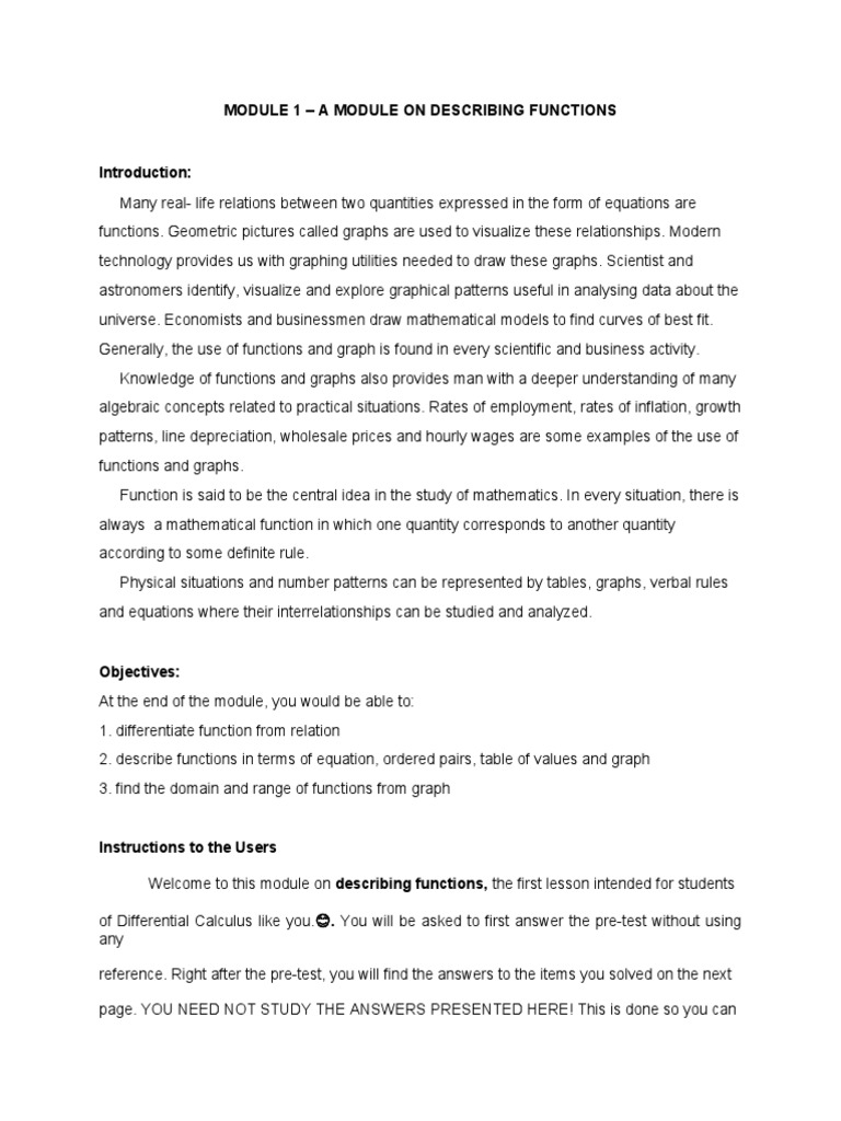 Module 1 Describing Functions | PDF | Function (Mathematics) | Mathematics