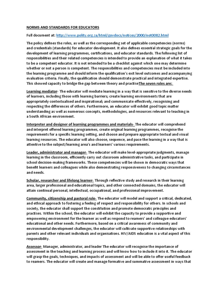 Norms and Standards For Educators | PDF | Learning | Educational Assessment