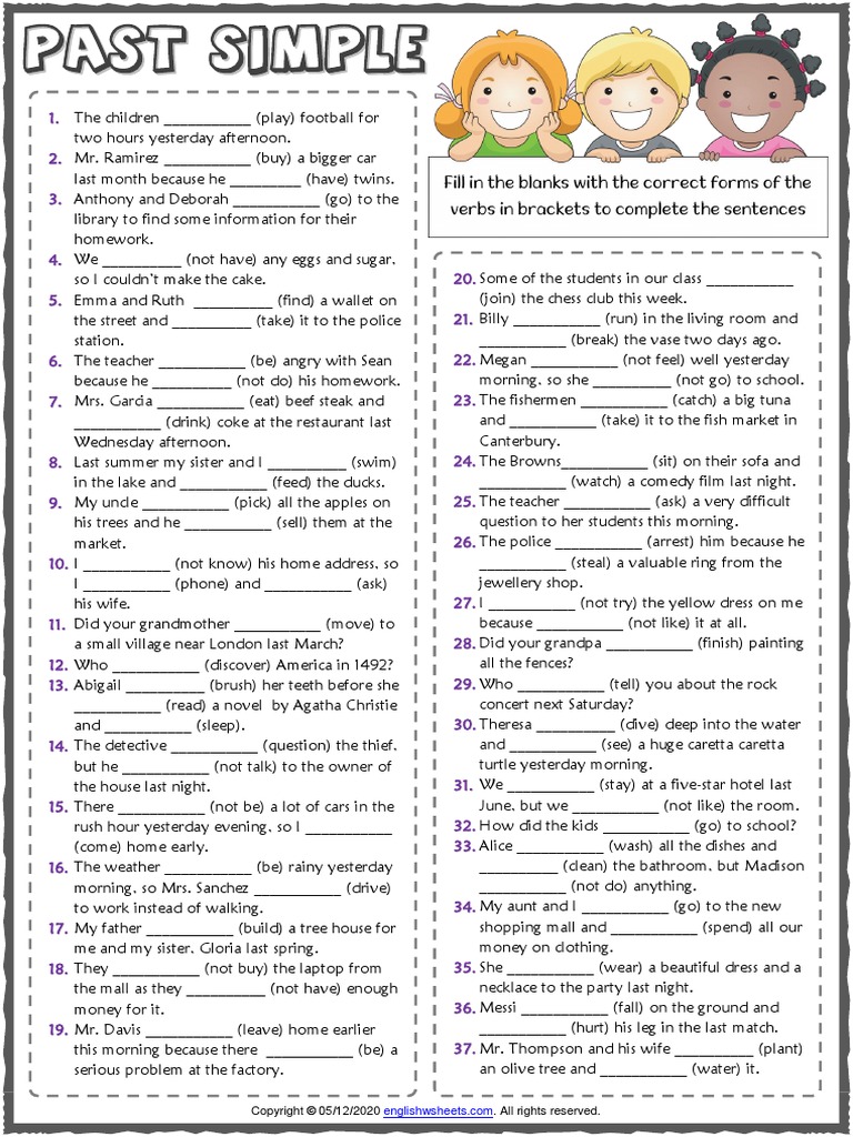 Past Simple Tense Esl Printable Gap Fill Exercise Worksheet | PDF Past Simple Tense Esl Printable Gap Fill Exercise Worksheet | PDF