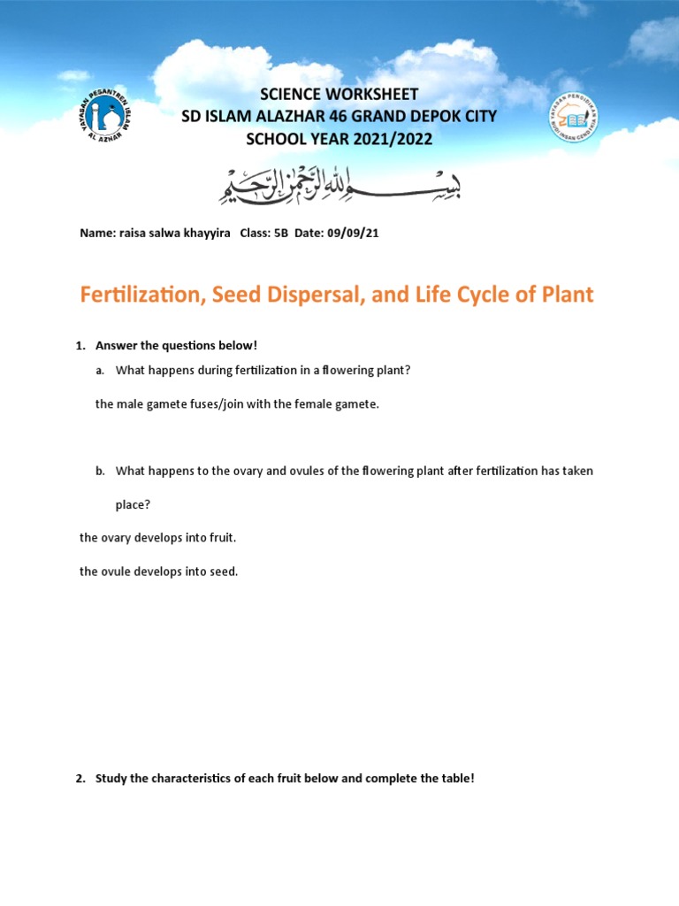 Fertilization, Seed Dispersal, and Life Cycle of Plant | PDF
