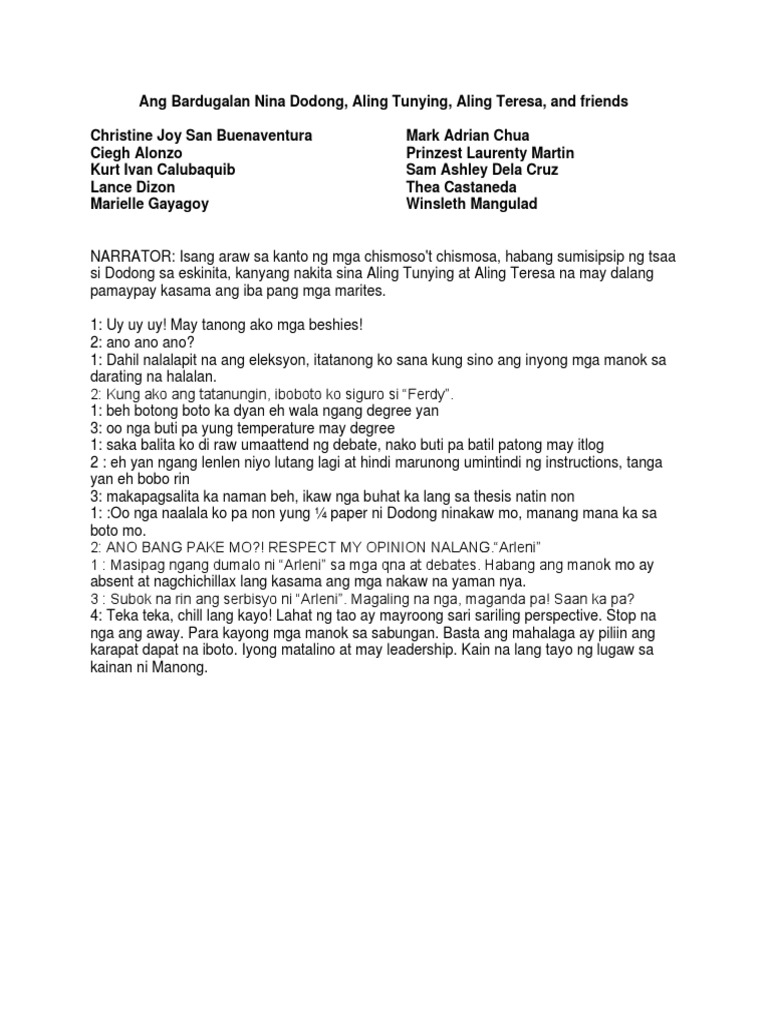 Ang Bardugalan Nina Dodong, Aling Tunying, Aling Teresa, and Friends | PDF