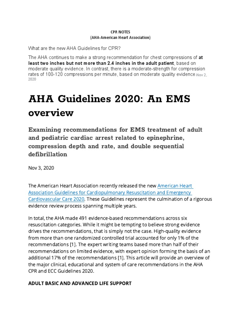 CPR Notes | PDF | Cardiopulmonary Resuscitation | Cardiac Arrest