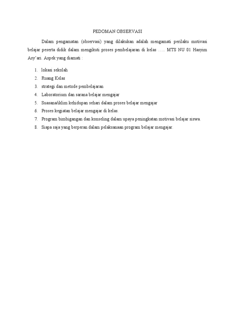 PEDOMAN OBSERVASI, Wawancara Dan Angket | PDF