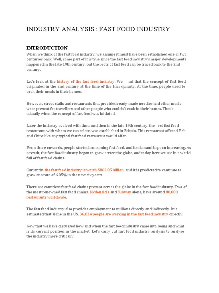 Industry Analysis: Fast Food Industry | PDF | Market Segmentation ...