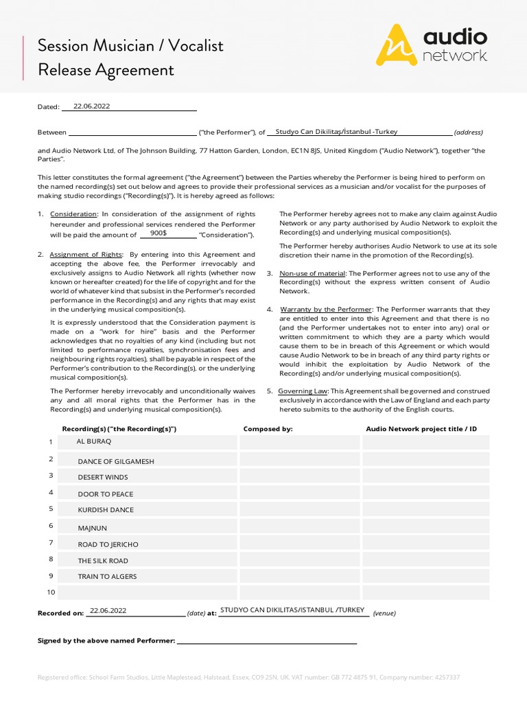 Musician Release Form | PDF | Property Law | Government