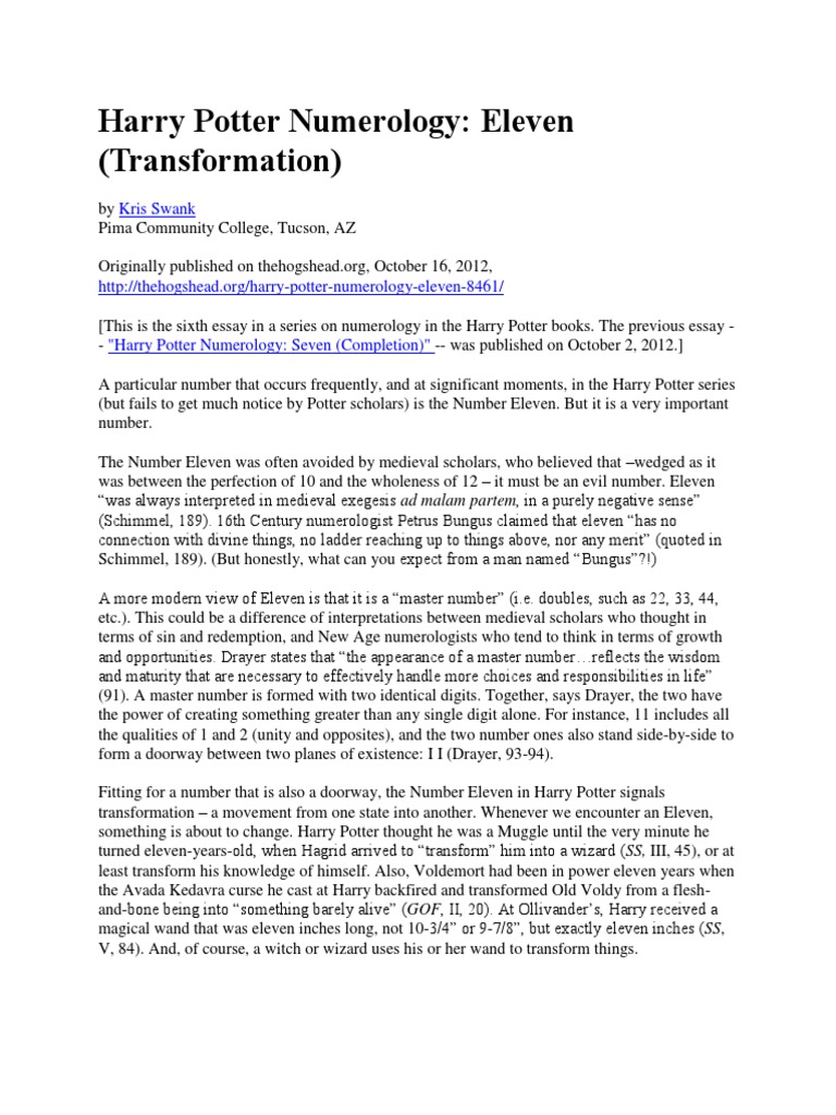 Harry Potter Numerology Eleven Transform | PDF | Harry Potter | Fantasy