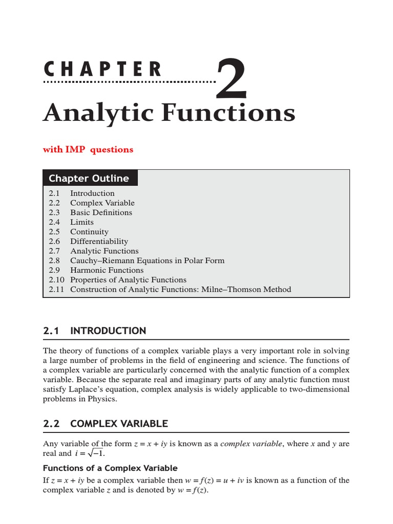 Analytic Functions | PDF | Complex Analysis | Holomorphic Function