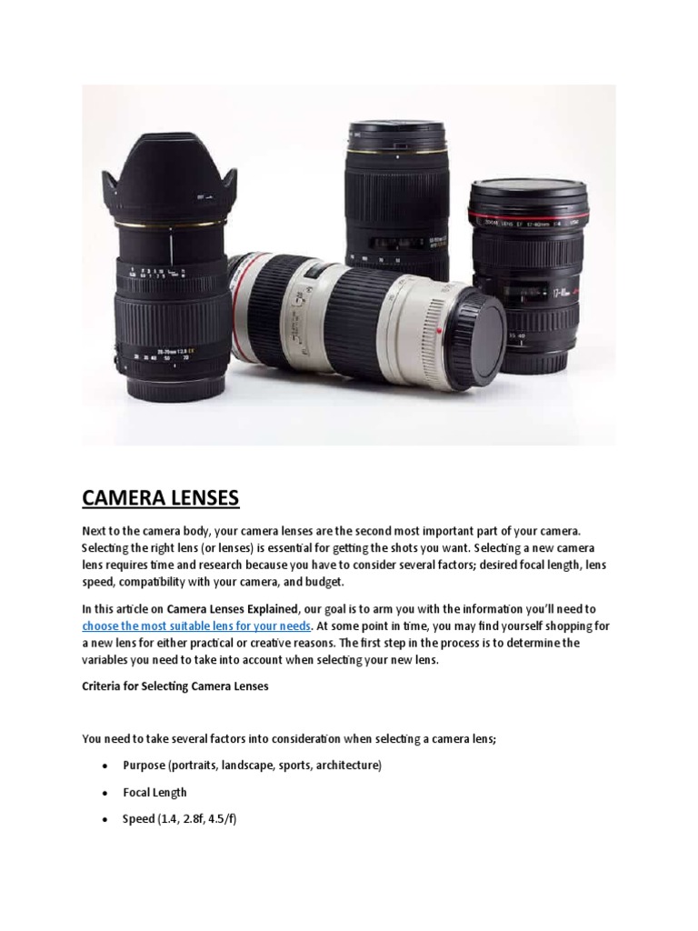Camera Lenses | PDF | Camera Lens | Zoom Lens
