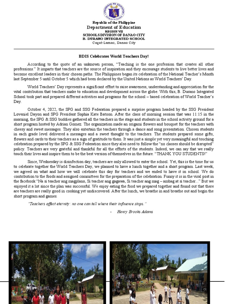 Teachers Day Narrative Report | PDF