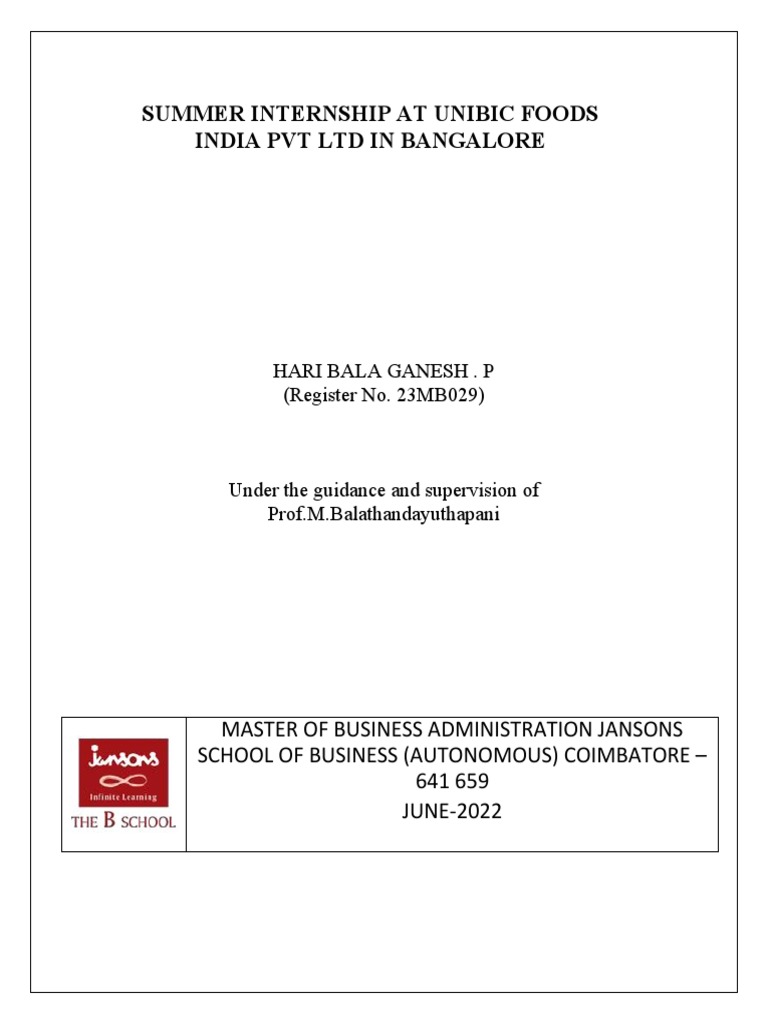Unibic Foods Internship Report 2022 | PDF | Retail | Brand