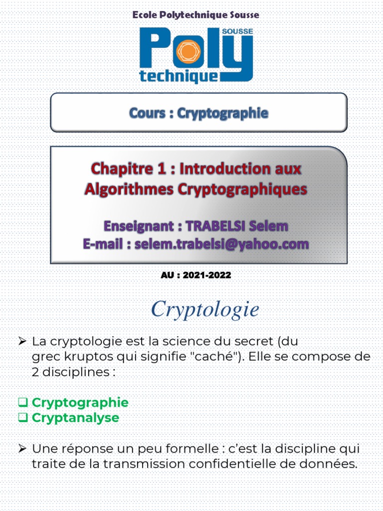 Cours Cryptographie | PDF | Certificat électronique | Chiffre (cryptologie)