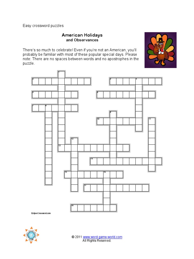 Easy Crossword Puzzles Holidays | Download Free PDF | Holidays ...