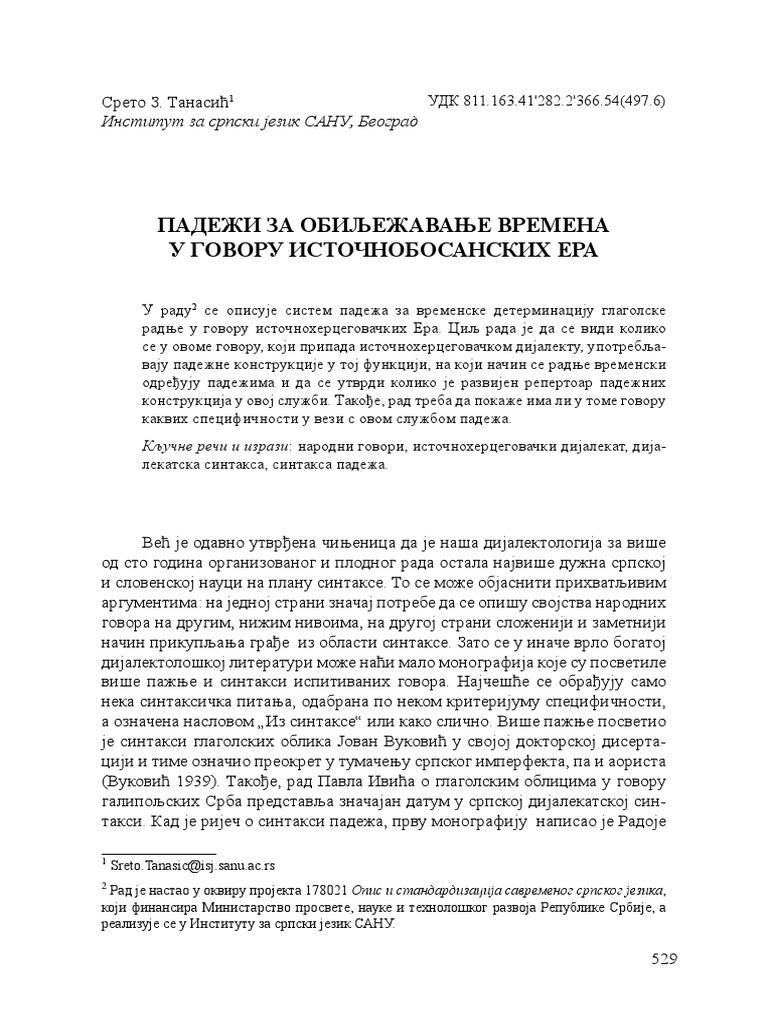 Sreto Tanasic, Padezi Za Obiljezavanje Vremena U Govoru ...