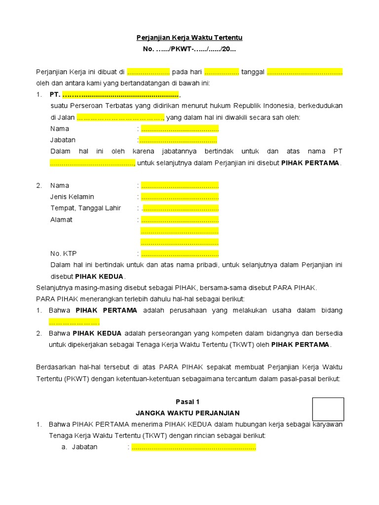 Draft PKWT (Kontrak) | PDF