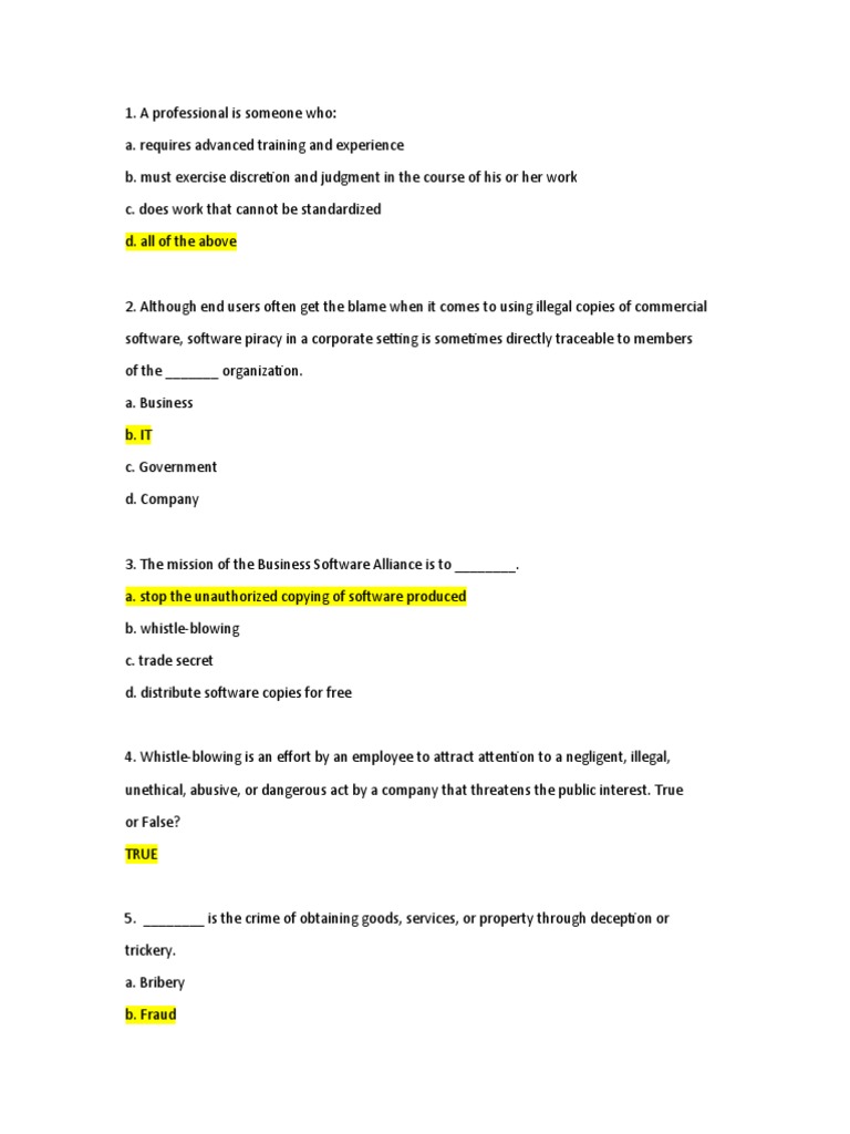 Quiz#2 Questions | PDF | Whistleblower | Copyright Infringement