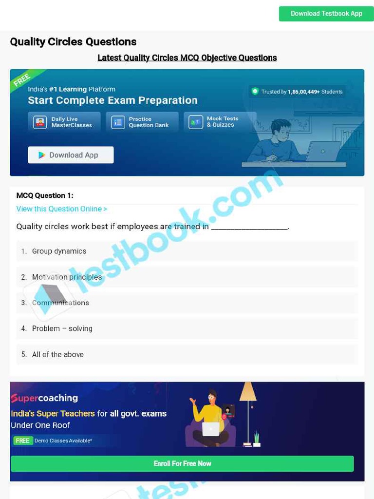 MCQ On Quality Circles 5eea6a0a39140f30f369db37 | PDF