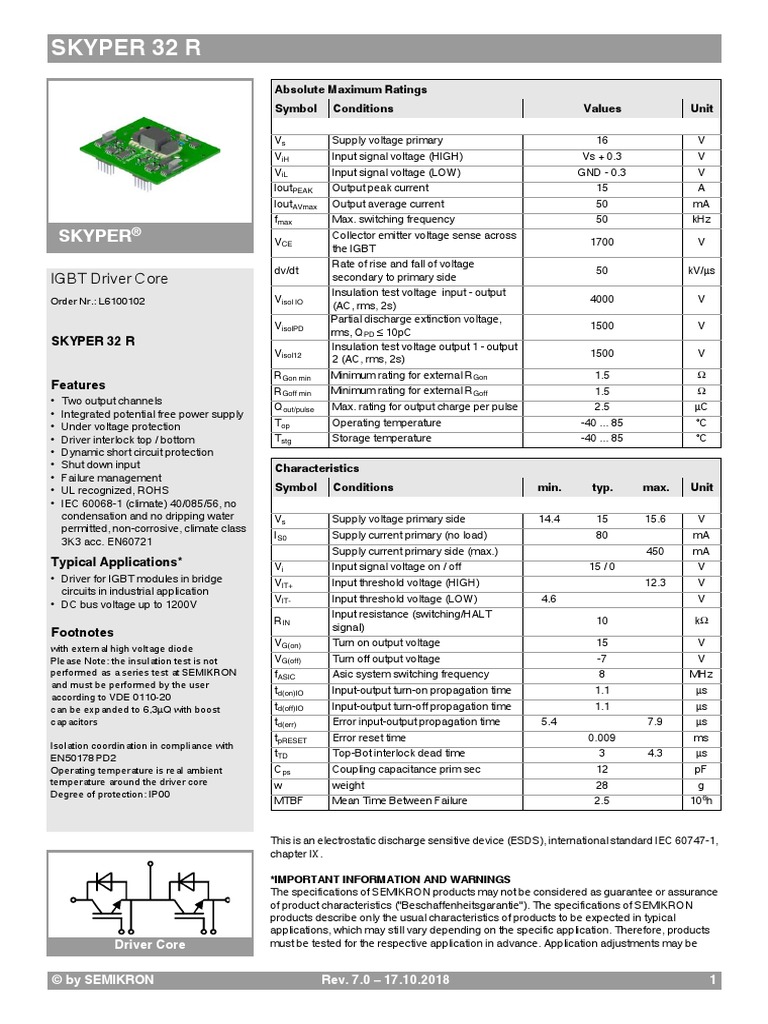 SEMIKRON DataSheet SKYPER 32 R L6100102 | PDF | Technology & Engineering