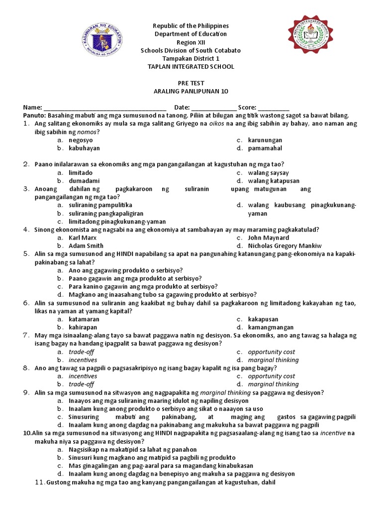 ARPAN 10 Diagnostic Test | PDF