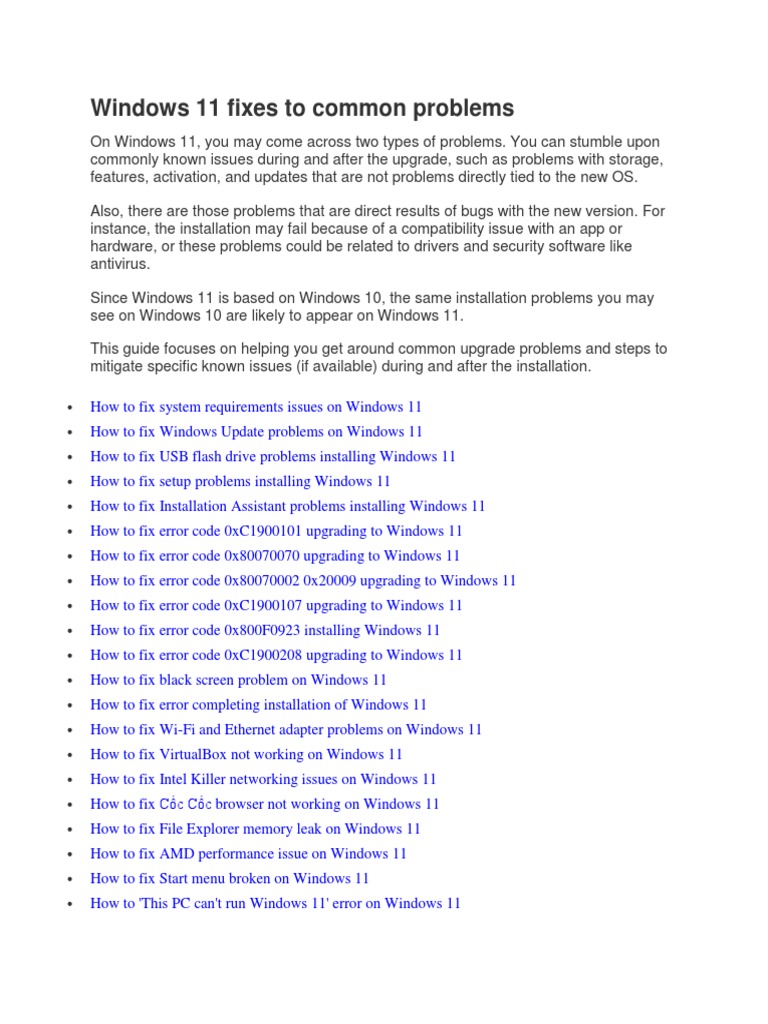 Windows 11 Fixes To Common Problems | PDF | Microsoft Windows ...