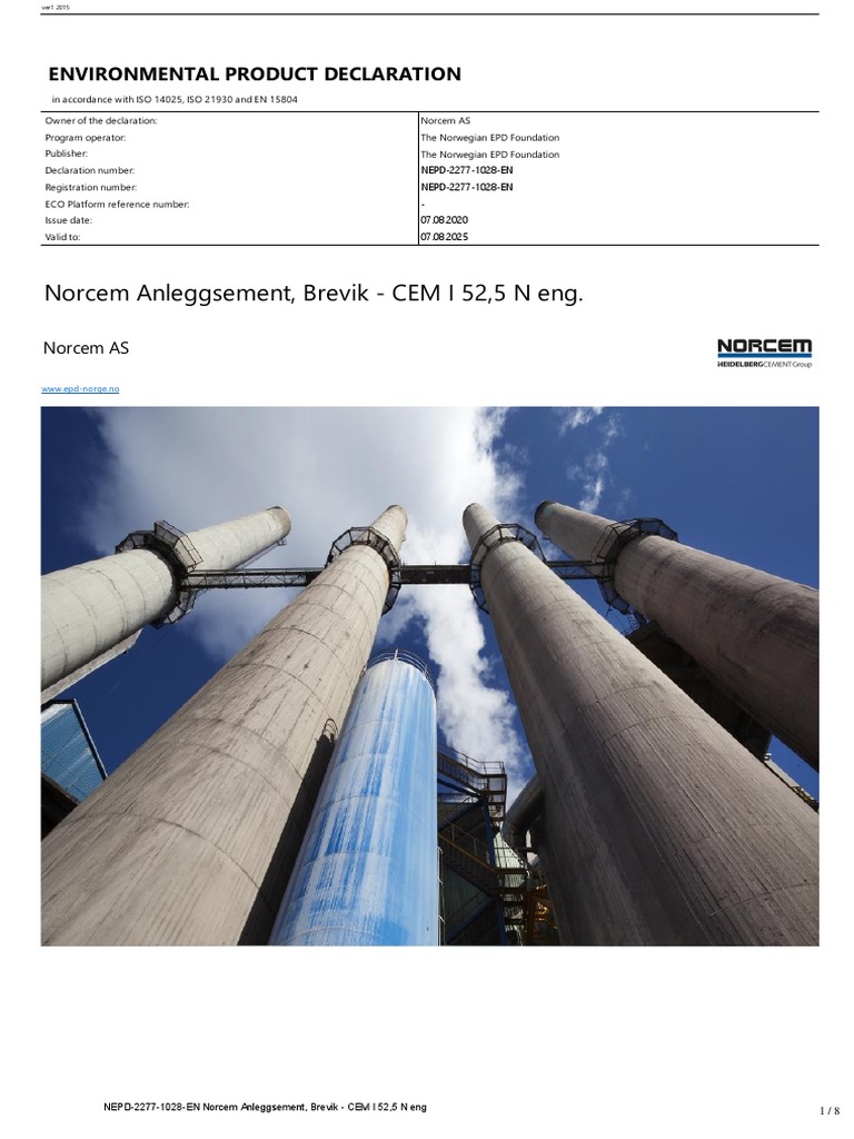 NEPD 2277 1028 - EPD - 19362 Norcem Anleggsement Brevik - CEM I 52 5N ...