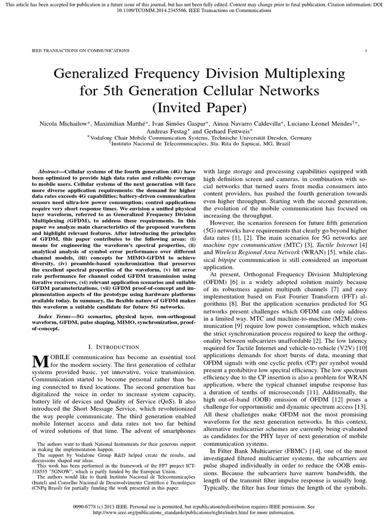 Michailow2014 Generalized Frequency Division Multiplexing For 5th Generation Cellular Networks 