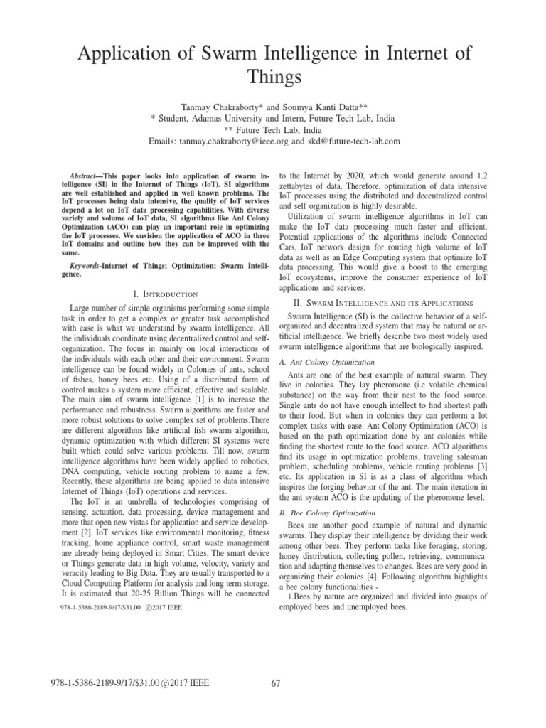 Application of Swarm Intelligence in Internet of Things | Download Free PDF | Internet Of Things ...