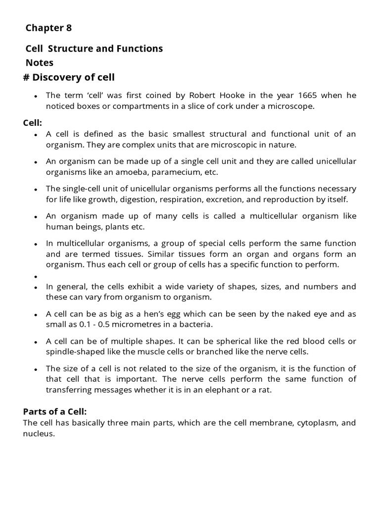 Chapter 8 Cbse Class 8 Science Notes | PDF | Cell (Biology) | Cytoplasm