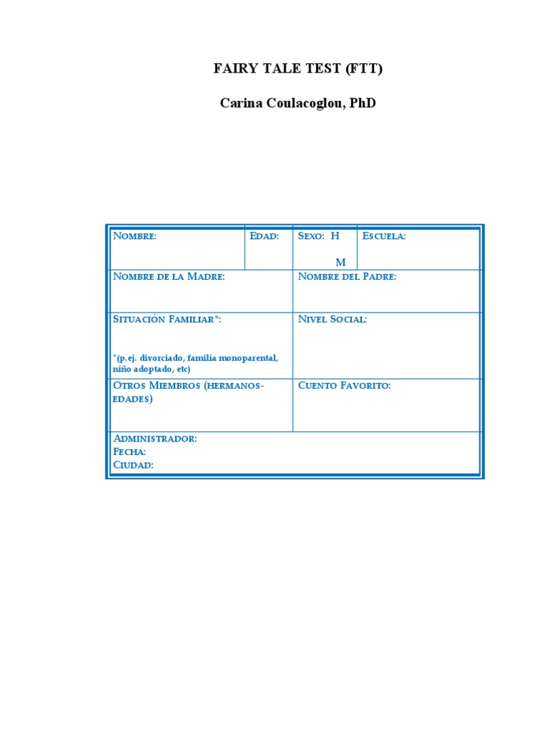 Protocolo Cuentos de Hadas - Fairy Tale Test | PDF | Blanco como la nieve