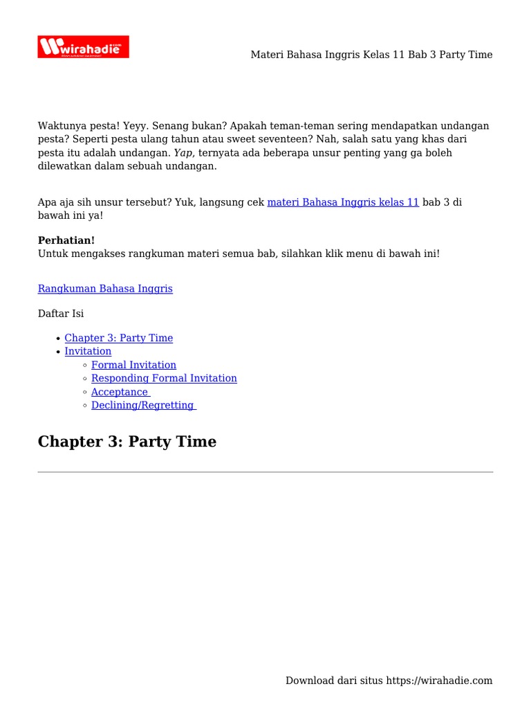 Materi Bahasa Inggris Kelas 11 Bab 3 Party Time | PDF