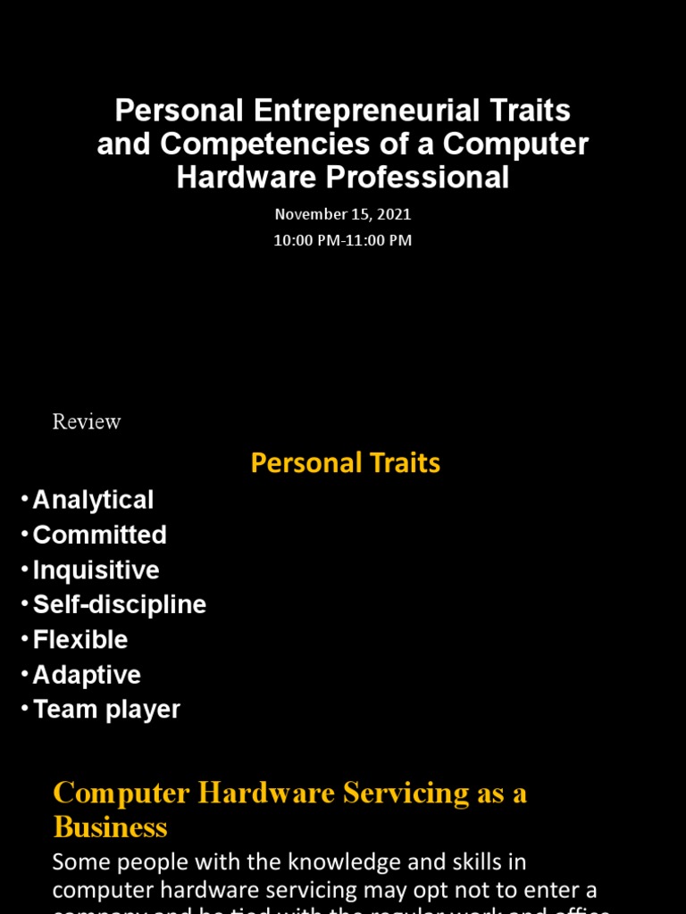 Personal Entrepreneurial Traits and Competencies of A Computer | PDF ...