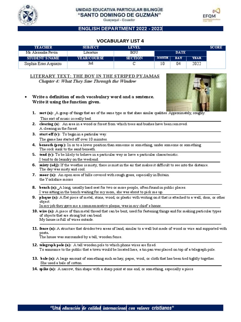 Vocabulary List for Literature Class | PDF