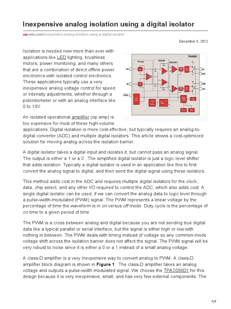 Analog Isolation D Amp | Download Free PDF | Amplifier | Analog To Digital Converter
