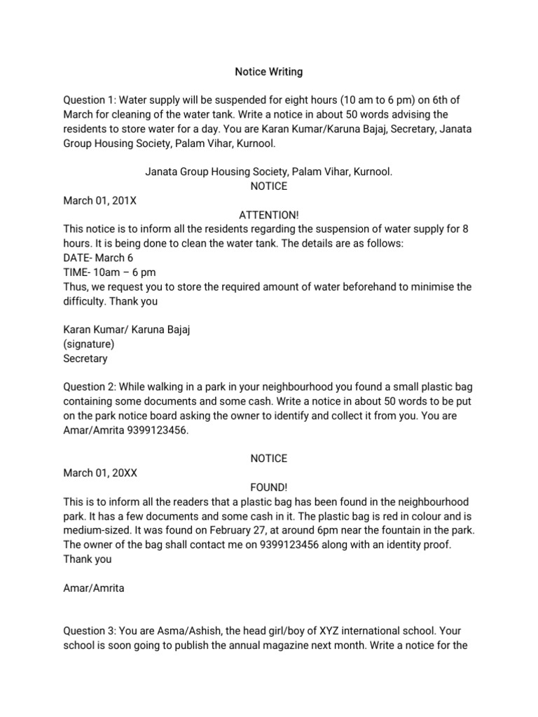 Notice Writing | PDF