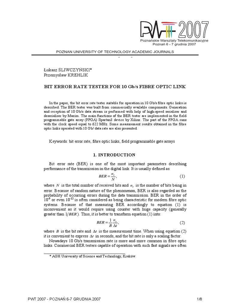 10 Gb/s BER Tester Design Overview | PDF | Fiber Optic Communication ...