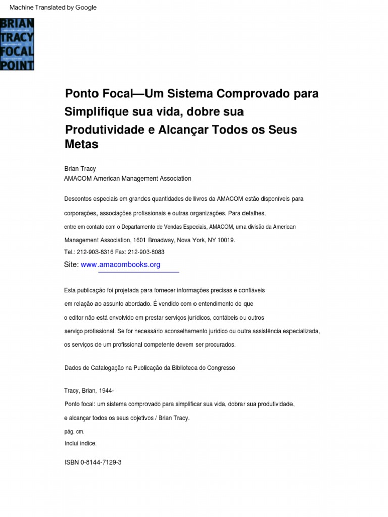 Brian Tracy Focal Point | Download grátis PDF | Tempo | Vida