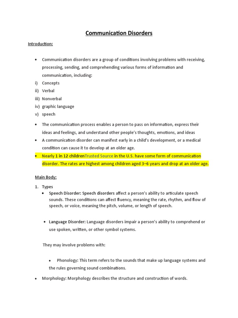 Communication Disorders Draft | PDF | Speech | Hearing Loss