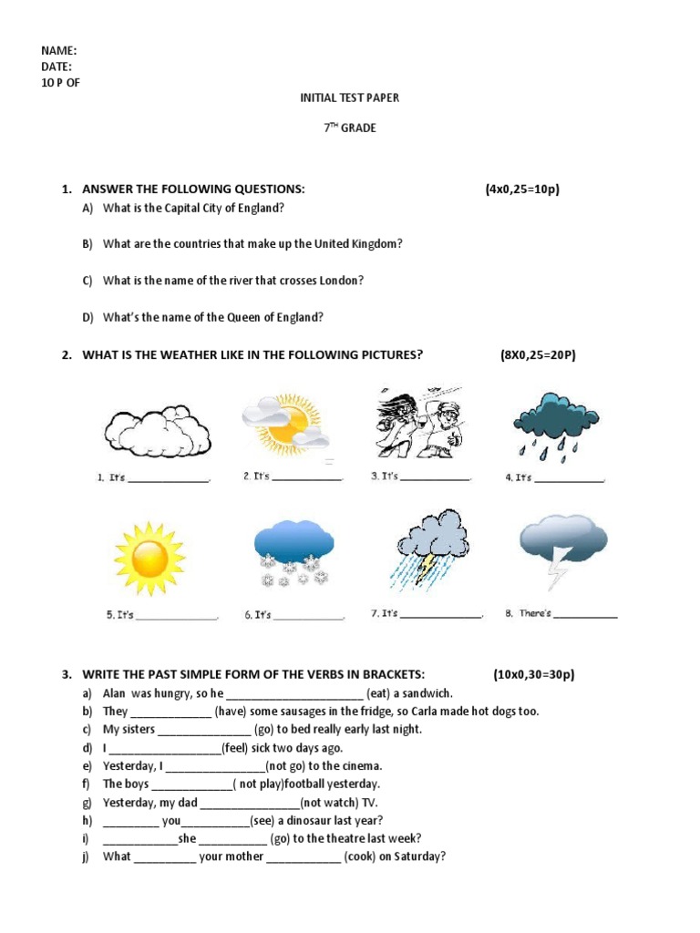 Initial Test Paper 7TH Grade | PDF