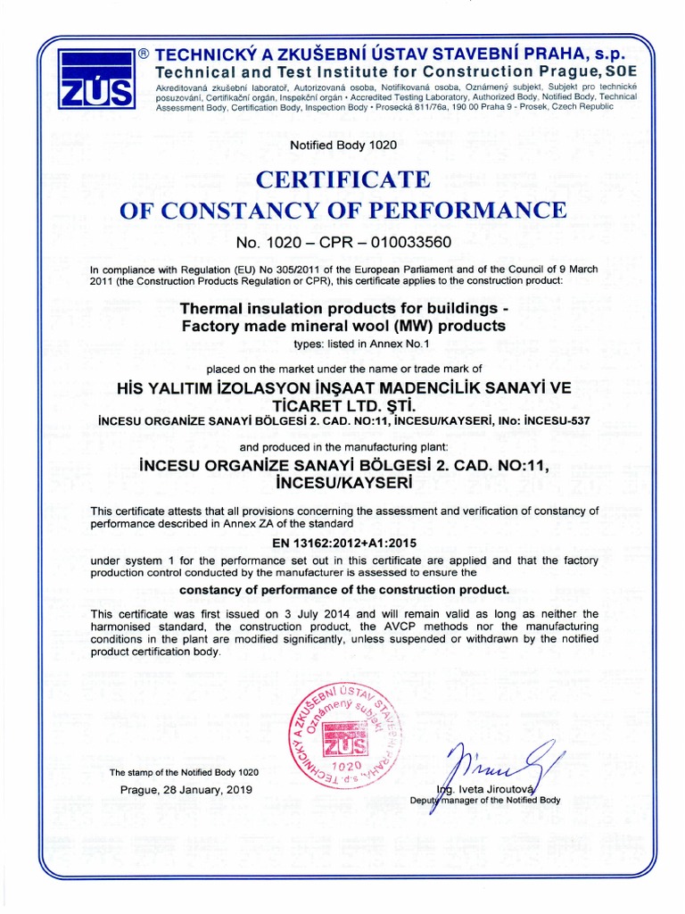 Certificate of Constancy of Performance | PDF