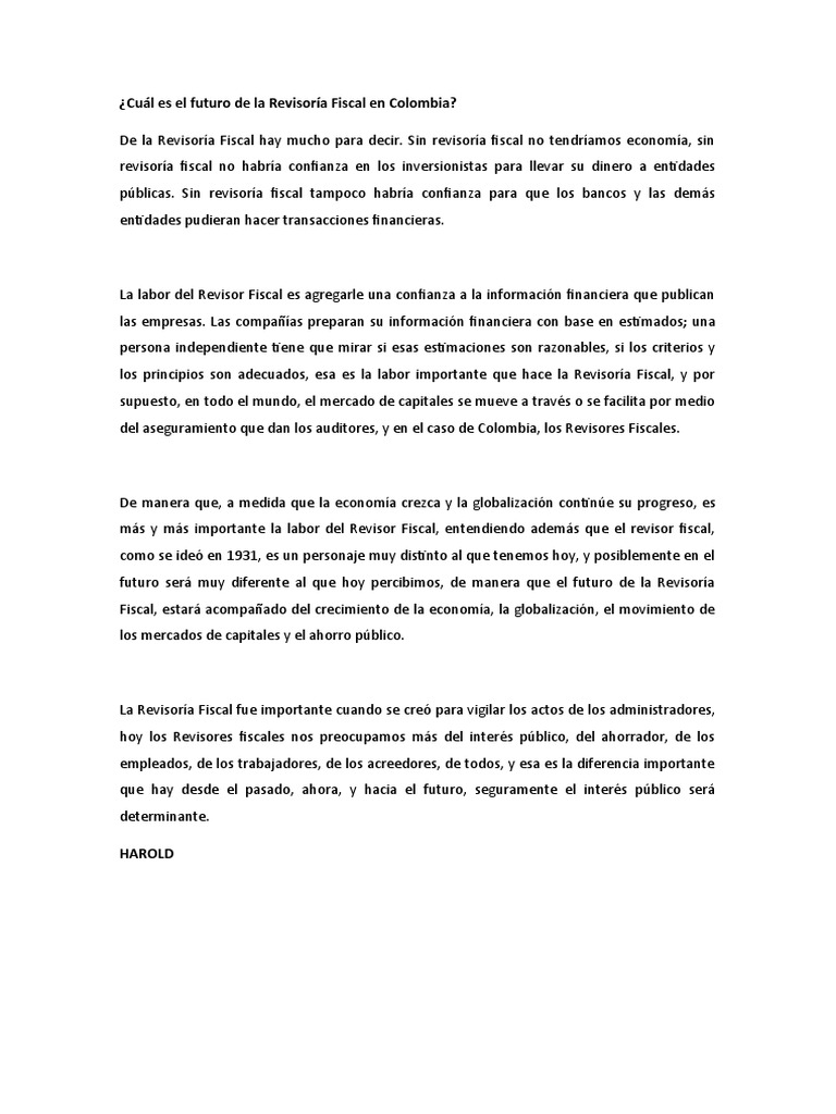 Cuál Es El Futuro de La Revisoría Fiscal en Colombia | PDF Cuál Es El Futuro de La Revisoría Fiscal en Colombia | PDF