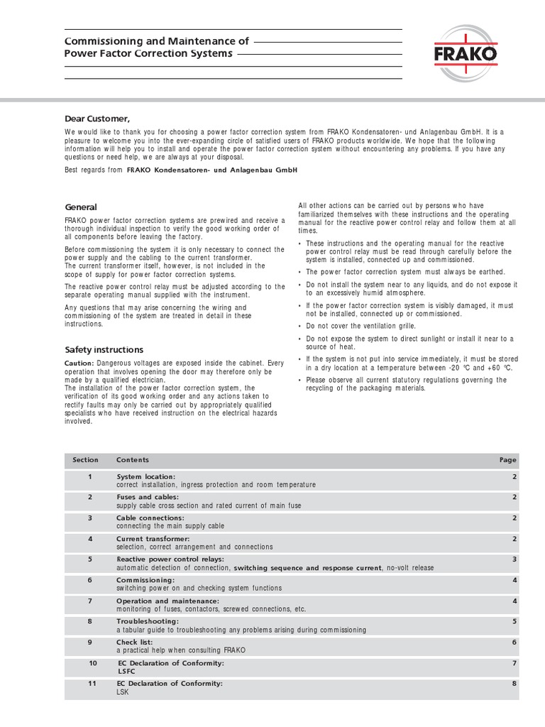 FRAKO Commicssioning and Maintenance of PFC Systems | PDF