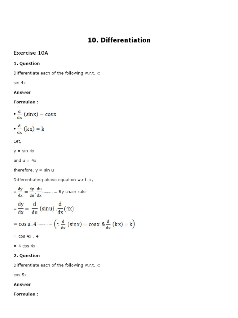 Differentiation Class 12 | PDF | Equations | Derivative