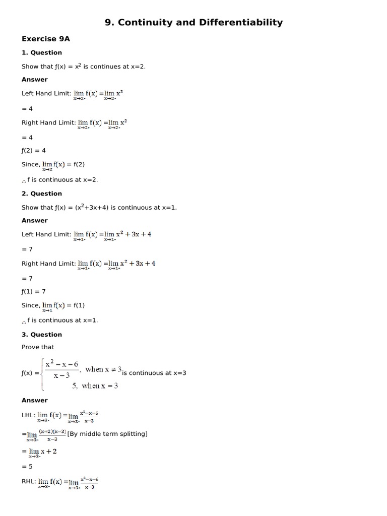 Continuity and Differentiability Class 12 | PDF