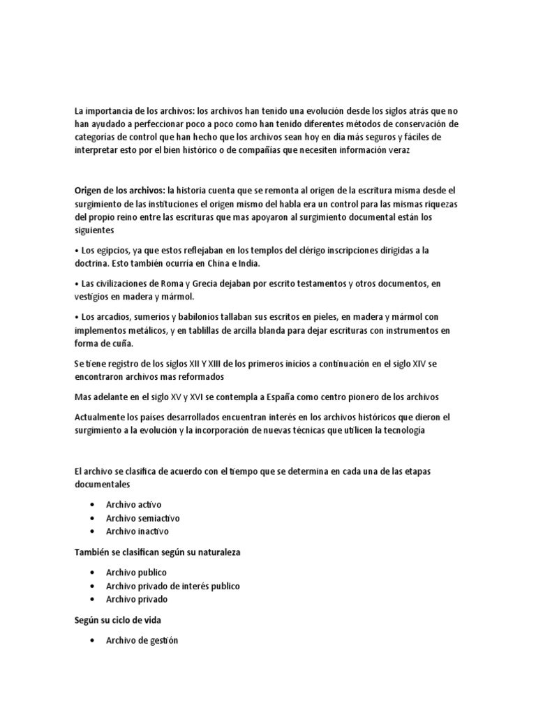 Archivos Importancia Origen y Evolución | PDF Archivos Importancia Origen y Evolución | PDF