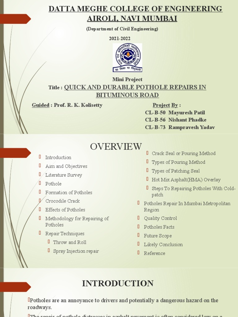 Group-6 - Se-B PPT (Quick and Patholes Repairs in Bituminous Road ...