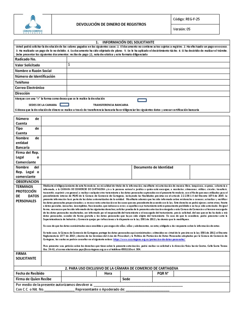 Formato Devolucion de Dinero | PDF